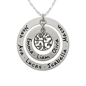 AJ's Collection Personalized My Family Tree Sterling Silver Grandma Necklace. Customize Round Charms. Choice of Sterling Silver Chain. Gift Idea for Grandmother and Moms. Family Tree.