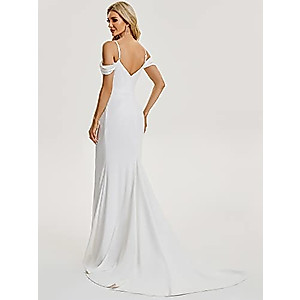 Ever-Pretty Women's Double V Neck Short Sleeve Mermaid Long Bridal Dress for Women White US12