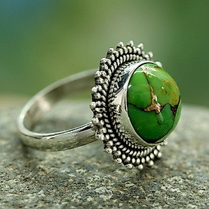 NOVICA Artisan Handmade .925 Sterling Silver Cocktail Ring Green Composite Turquoise Reconstituted India Greenery Bollywood 'Verdant Promise'