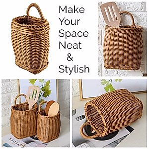 Hanging Woven Storage Basket, Decorative Wall Basket Organizer for Plants, Key, Sunglasses, Wallet on Door, Fern Wall Hanging Basket Planter