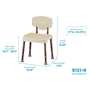 NOVA Medical Products Bariatric Shower and Bath Chair with Back, Heavy Duty 500 lb. Weight Capacity, White, 1 Count (Pack of 1)