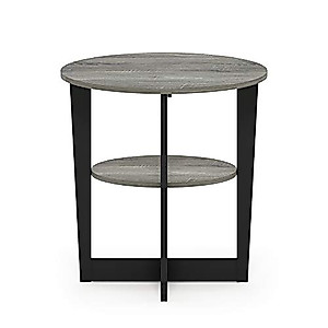 Furinno JAYA Oval End Side Night Stand/Bedside Table, 1-Pack, French Oak Grey/Black