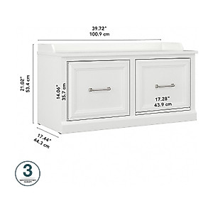 Bush Furniture Woodland 40W Shoe Storage Bench with Doors in White Ash | Footwear Organizer for Home Entryway, Mudroom, and Foyer