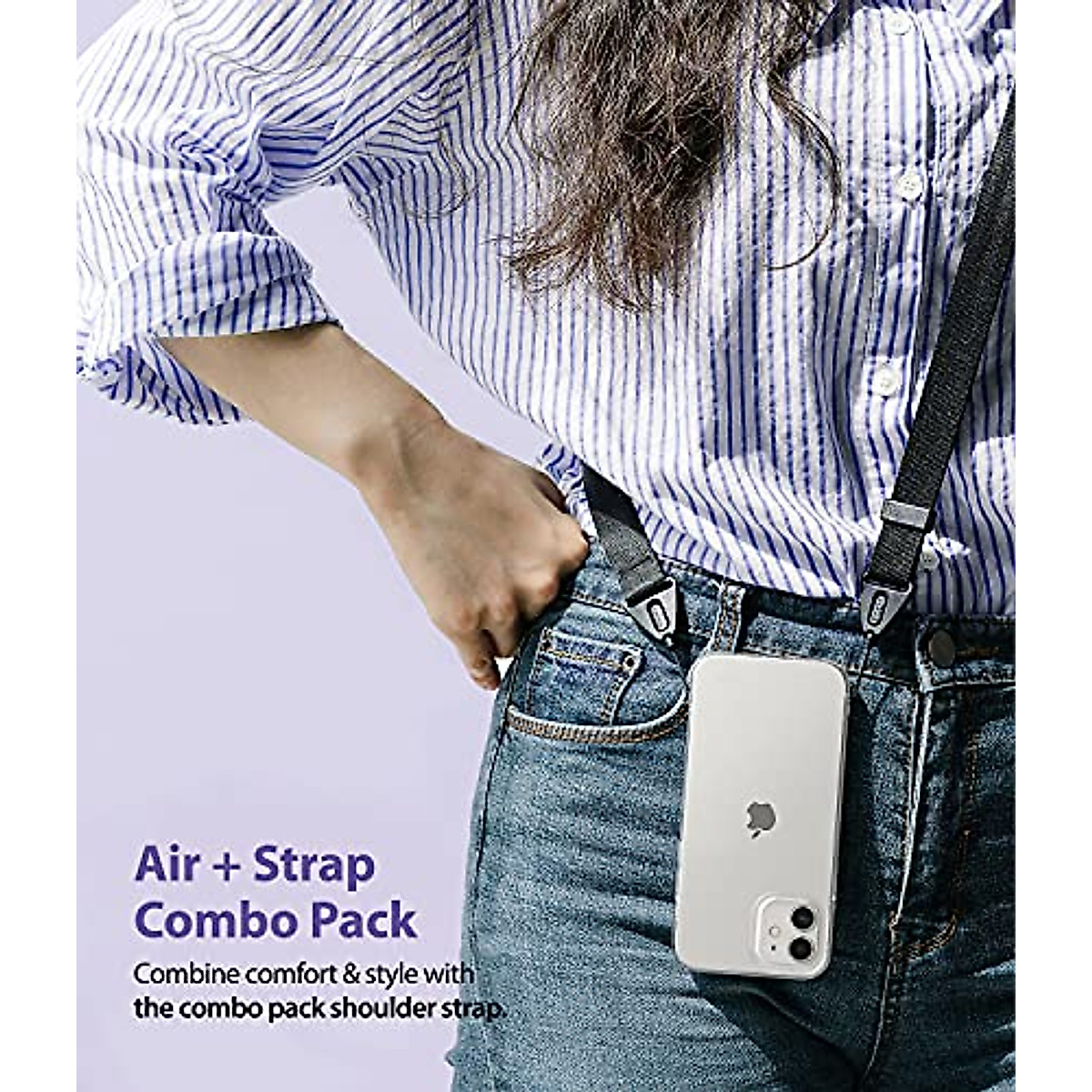 Ringke Air Shoulder Strap Compatible with iPhone 12 Case, Crossbody Neck Lanyard with Clear TPU Silicone Phone Cover for 6.1-inch (2020) - Clear