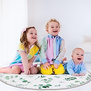 Wesiti Baby Play Mat Non Slip 40 x 40'' Large Baby Activity Mat Round Tummy Time Washable Foldable Floor Pads for Infant Nursery Room Indoor Outdoor(Eucalyptus Leaf)