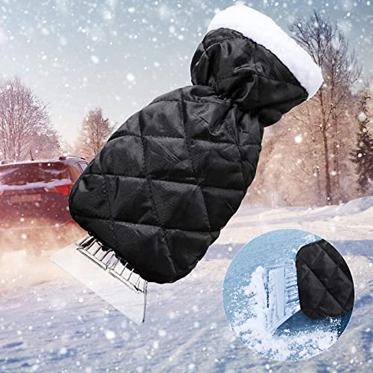 Ice Scraper Mitt for Car Windshield, Waterproof Snow Remover Scraper Glove with Thick Fleece Lining for Home Car Window Snow Remover Scratch-Free