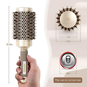 AIMIKE Round Hair Brush, Nano Thermal Ceramic & Ionic Tech, 2.1 Inch Barrel with Boar Bristles for Enhanced Texture, Golden, Hair Drying, Styling, Curling and Shine + 4 Free Clips