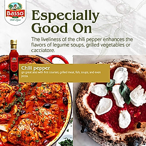 BASSO 1904 - Spicy Chili Oil, Infused Premium Extra Virgin Olive Oil, 8.5 Fl Oz (250 ml), Drizzle, Cooking, Dipping, Dressing, and Tasting