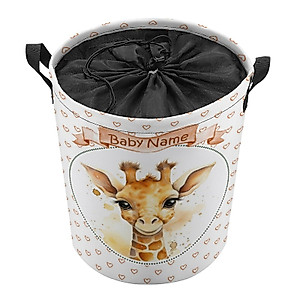 Giraffe Personalized Baby Laundry Basket Custom Name Nursery Hamper Collapsible Kids Laundry Hamper with Handles Durable Oxford Cloth Organizer for Clothes Storage Baby Gift Baskets