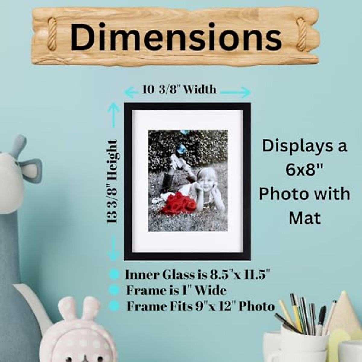 Tasse Verre 9x12 Picture Frames (2-Pack) with Glass Front and Pre-Installed Sawtooth Hanging Hooks, Optional Wide Mat for 6" x 8" Photos