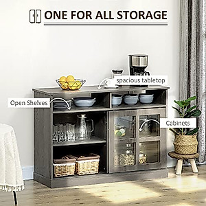 HOMCOM Sideboard with Glass Sliding Doors, Buffet Cabinet, Coffee Bar Cabinet with Adjustable Shelf, Dark Grey
