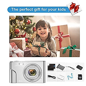Digital Baby Camera for Kids Boys Girls Adults,1080P 48MP Kids Camera with 32GB SD Card,2.4 Inch Kids Digital Camera with 16X Digital Zoom, Compact Mini Camera Kid Camera for Kids/Teens（Silver）
