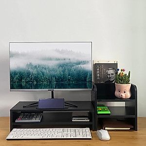 LITAITAI Monitor Riser ,with Storage Pen Holder, Mobile Phone Holder, for Home Office ,Black Simple Sturdy and Durablemonitor stand riser, computer monitor stand