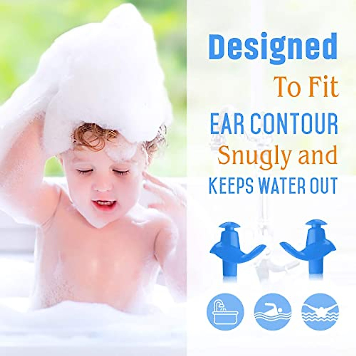 Hearprotek 2 Pairs Swimming Ear Plugs for Kids, Soft Silicone Reusable Water earplugs for Kids Swimming Bathing and Other Water Sports (Blue)