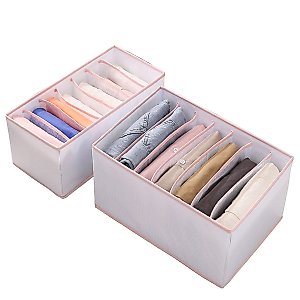 STAPO Wardrobe Clothes Organizer (2pcs), Foldable Grid Storage Box with Multiple Layers, Portable Washable Containers for Underwear, Socks, Scarves, Skirts, T-shirts, Jeans(Pink, Sturdy PP Board)