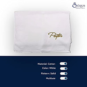 Swanson Christian Products Embroidered Hand Towels - 'Pastor' - Gifts for Pastor, Clergy, & Ministers - Pastor Towel - White w/Gold Lettering