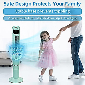 R.W.FLAME Tower Fan,360° oscillating standing fan, Room Fan, Portable Bladeless, Quiet Floor Fan with Remote, 8 Speeds, 3 Modes, 24H Timer for Bedroom, and Home Office Use (47-inch, GREEN)