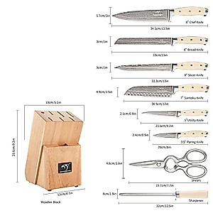 NANFANG BROTHERS Knife Set, 9 Pieces Damascus Knife Sets for Kitchen with Block, ABS Triple Rivet Ergonomic Handle for Chef Knife Set, Knife Sharpener and Kitchen Shears, Knife Block Set