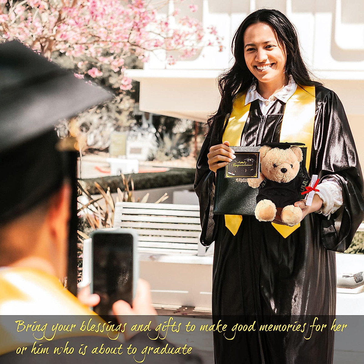 ZJoey Bear with Graduation Cap Toys Class of 2025 Graduation Plush Stuffed Teddy Bear Animal Dog Graduation Cap and Gown with Greeting Card and Bag for Graduation Day Gift(Black Graduation Bear)