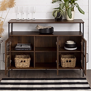 Walker Edison Furniture AZU48RAD3DDW Industrial 3-Door Buffet Sideboard for Kitchen-Dining Room, 48, Dark Walnut