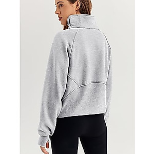 WYNNQUE Womens Quarter Zipper Pullover Oversized Sweatshirts Cropped Fleece Half Zip Hoodies Fall Clothes Sweaters Thumb Hole Grey S