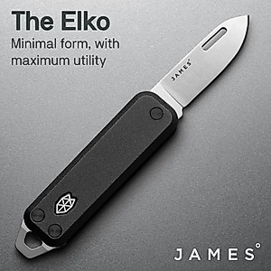 JAMES° The Elko Folding Utility Knife minimal EDC Featuring a Compact 1.7" Black Stainless Steel Blade, Pry Bar and Flat-Head Screwdriver, Black Grip