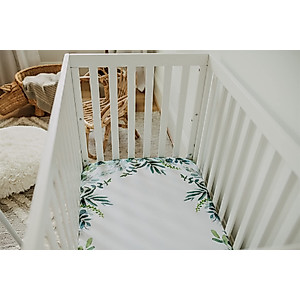 NODNAL CO. Leafy Pack n Play Playard Portable Mini Crib Fitted Sheet for Baby Mattress - Jersey Knit Cotton Unisex Girl/Boy for Pack and Play - Gender Neutral Floral Eucalyptus (Leafy Border)