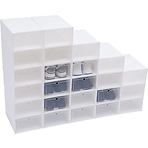 WDZCZDoo 24 PCS Shoe Storage Boxes,Clear Plastic Clamshell Shoebox Stackable Shoe Organizer Foldable Display Box Container Closet Shelf Shoe Organizer (24PCS)