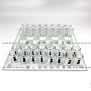 THPT Glass Chess Set with 32 Crystal Wine Glass Chess Pieces and Clear Glass Chess Board， Shot Drinking Chess Game Set for Parties Board Games (Color : Large Chess Set)