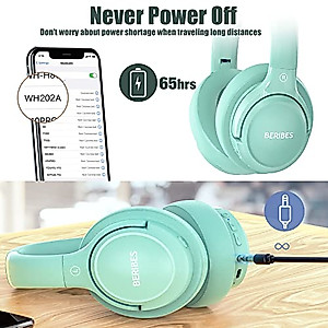 Bluetooth Headphones Over Ear,BERIBES 65H Playtime and 6 EQ Music Modes Wireless Headphones with Microphone,HiFi Stereo Foldable Lightweight Headset, Deep Bass for Home Office Cellphone PC Etc.(Green)