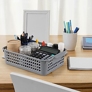 Melontray Set of 6 Plastic Storage Baskets Tray, Gray Plastic Mesh Basket for Shelves