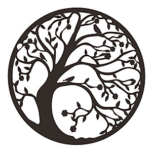 HSART Tree of Life Metal Wall Art, Tree of Life Logo, Black Decorative Tree Silhouette, Suitable for Living Room Bedroom Garden Wall Decoration, 35 * 35cm