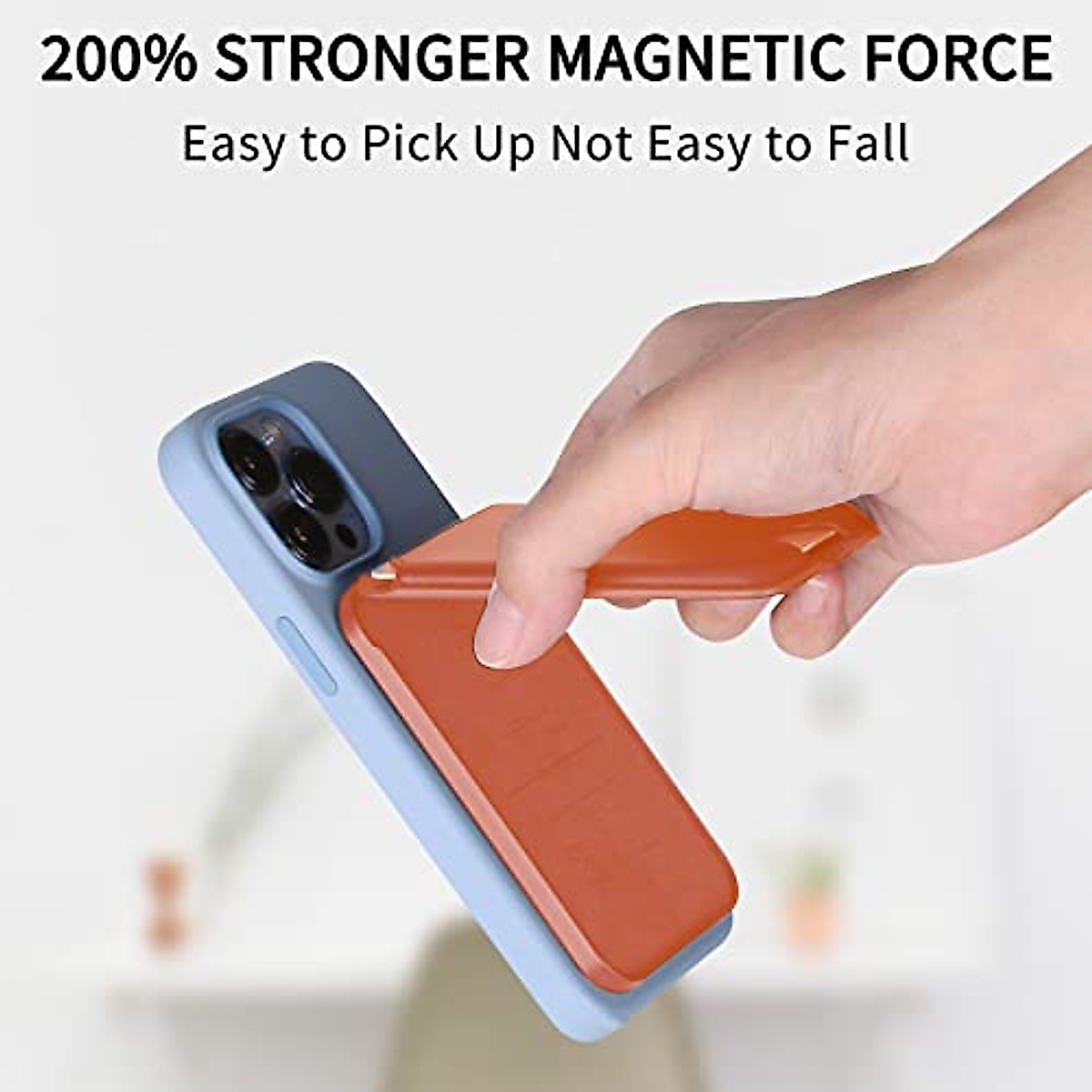 H JIDOHUN Magnetic Wallet Card Holder Compatible with MagSafe,iPhone Wallet with Adjustable Stand for iPhone 15/14/13/12 Series,Not for iPhone 13/12 Mini,3 Card Holder, Vegan Leather (Orange)