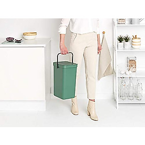 Brabantia Sort & Go Kitchen Recycling Bin (16 L/Fir Green) Stackable Waste Organiser with Handle & Removable Lid, Easy Clean, Fixtures Included for Wall/Cupboard Mounting