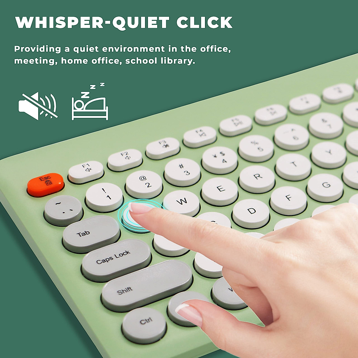 Wireless Keyboard and Mouse Combo 2.4G USB Cordless Keyboard with Number Pad,Quiet Click,Cute Round Key,Ultra Slim,Full Size for Computer Laptop PC Desktop Windows Mac,Sage Green