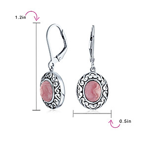 3Ct Natural Pink Rhodochrosite Dome Oval Western Style Bezel Set Lever Back Dangle Earrings For Women .925 Sterling Silver