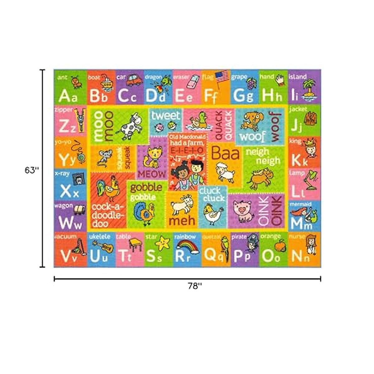 KC Cubs Kids Rug, Baby Play Mat ABC Alphabet with Animals Old Macdonald Educational Learning Game Play Area Non Slip Baby Girl & Boy Carpet for Children Bedroom Toddler Playroom Floor Mat Nursery Rug