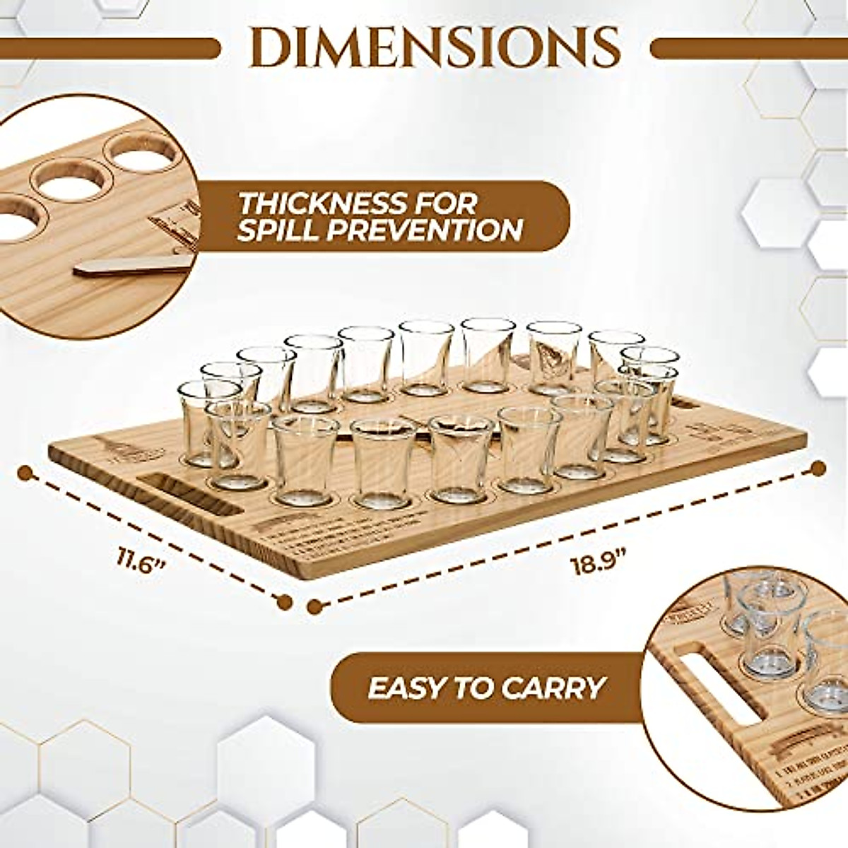 PURE RESULTZ Shoot Your Shot Roulette - 18 Shot Glass Holder Set with Easy Carry Handles for Serving Tequila, Vodka, Whiskey, and Cocktails. (18 Shot Glasses Included)
