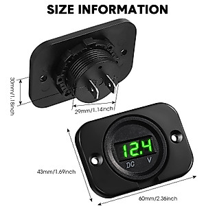 BBTO 2 Pcs DC 12V 24V Waterproof Car Voltmeter with LED Digital Display Panel and Mounting Plate Round Voltage Gauge Meter with Terminal for Boat Marine Vehicle Motorcycle Truck ATV UTV (Green Light)