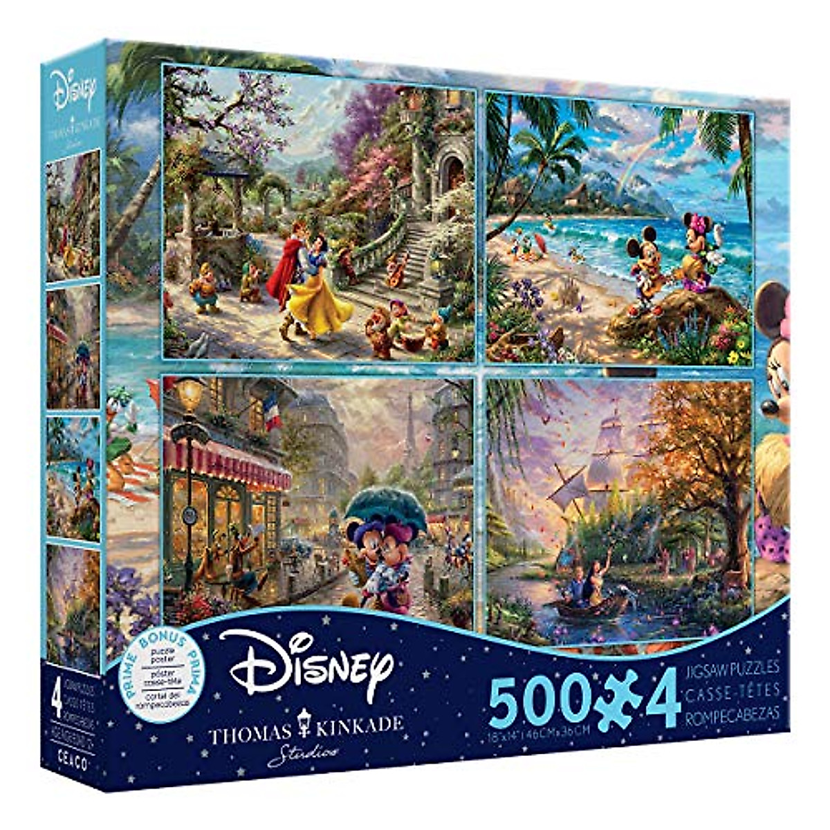 Ceaco Thomas Kinkade The Disney Collection 4 in 1 Multipack & Thomas Kinkade The Disney Dreams Collection 4 in 1 Multipack Lion King, Peter Pan, Princess & The Frog, & Jungle Book Jigsaw Puzzles