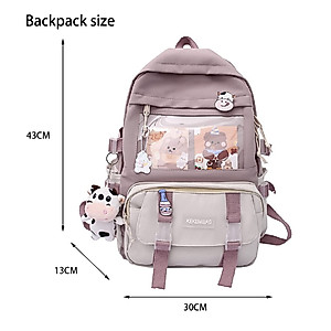 Casual School Backpack For Teen Girls Boys with Cute Pin Accessories Plush Pendant