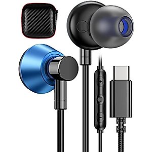 USB C Headphones,Type C Earphone Hi-Fi Stereo DAC Bass Noise Cancelling Headsets in-Ear Earbuds with Mic for Samsung Galaxy S23 Ultra S22 Plus S21 FE Google Pixel 7 Pro iPad 10 OnePlus 11 10T 5G Blue