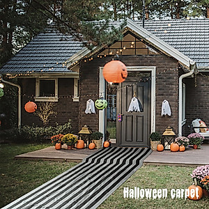 RunNico 66x3.3 ft Black and White Striped Gossamer Roll, Halloween Sheer Gossamer Striped Table Decoratoin, Halloween Decorated Black and White Fabric for Halloween,Walls,Table Skirt,Wedding and Party