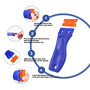 JVSEYTE 4 PCS Plastic Razor Blade Scraper and 120 PCS Plastic Razor Blades, Cleaning Scraper Tool for Remover, Adhesive, Stickers, Decals, Glass, Labels, Cars Windows