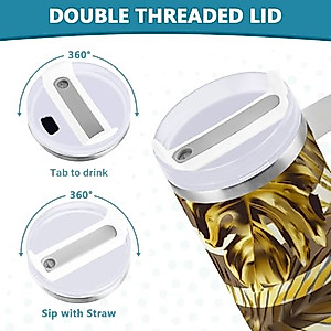 ODAWA 30 Oz Tropical Leaves Stripe Brown Insulated Water Bottle with Lid and Straw, 2 in 1 Lid Insulated Double Insulated Tumblers