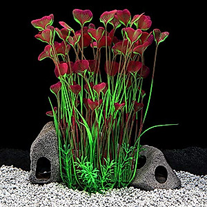 QUMY Large Aquarium Plants Artificial Plastic Fish Tank Plants Decoration Ornament for All Fish (A-Red)