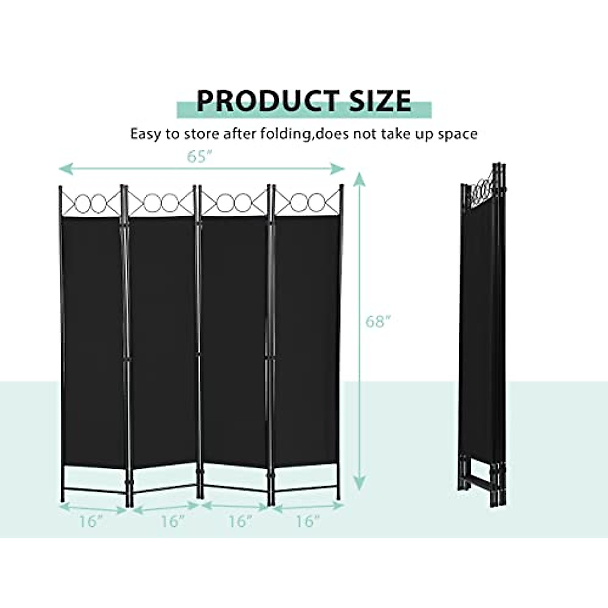 4 Panel, 6FT Room Dividers and Folding Privacy Screens, Freestanding Room Dividers with Steel Frame for Home Office Dorm Hotel Separation, Portable Wall Divider for Room Separation