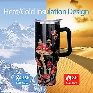 ZNYYZYBA 40oz Mushroom Tumbler with Handle Mushroom Gifts for Women Insulated Leak Proof Travel Coffee Mug, Reusable Stainless Steel Tumblers