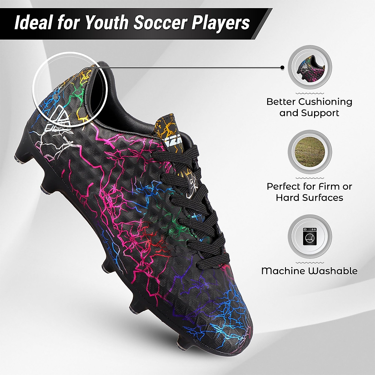 Vizari Zodiac Firm Ground Soccer Cleats for Boys and Girls | Lightweight & Durable Football Shoes with Molded TPU Outsole | Youth Cleats with Secure Lace-Up Closure for Maximum Traction & Performance
