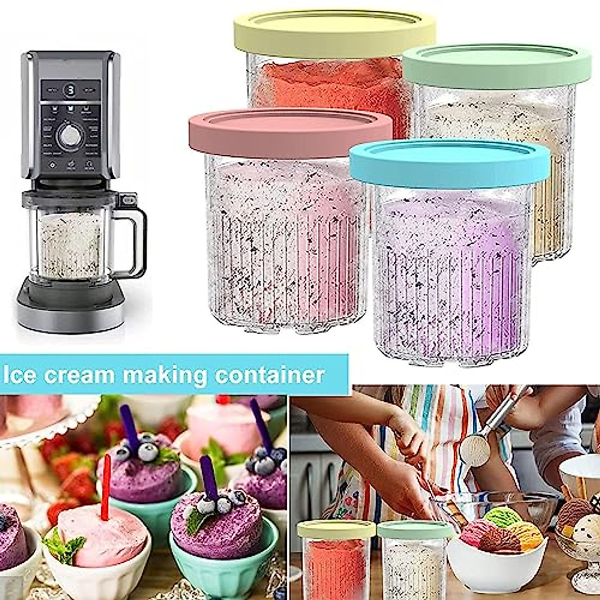 Creami Pints, for Ninja Creamy Pints and Lids - 4 Pack,24 OZ Icecream Container Safe and Leak Proof Compatible with NC500,NC501 Series Ice Cream Makers